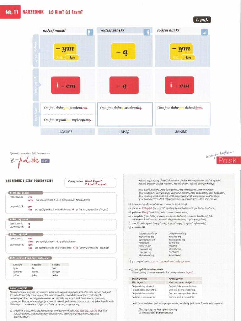 Narzędnik L.poj. I L.mn. | PDF