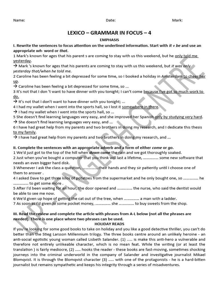 Lexico-Grammar in Focus 4 | PDF | Millennium (Novel Series)