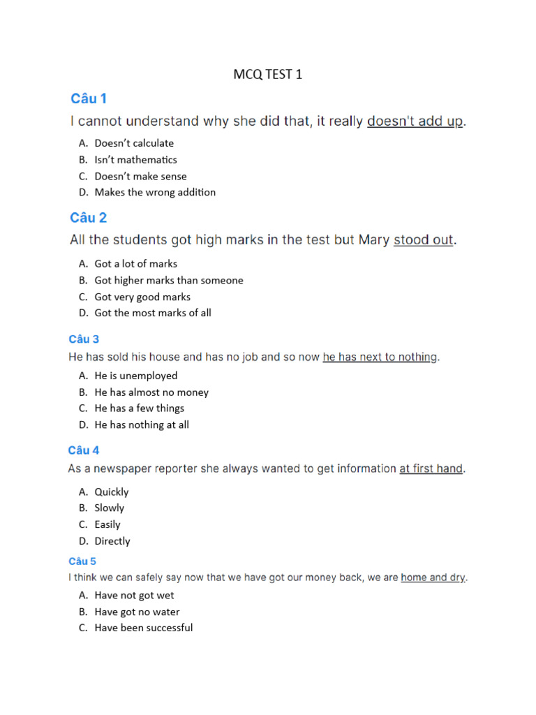 MCQ Test 1 | PDF | Self-Improvement