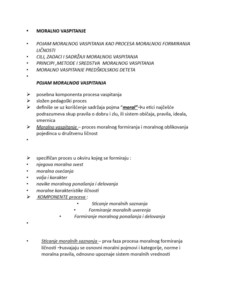 Moralno Vaspitanje | PDF