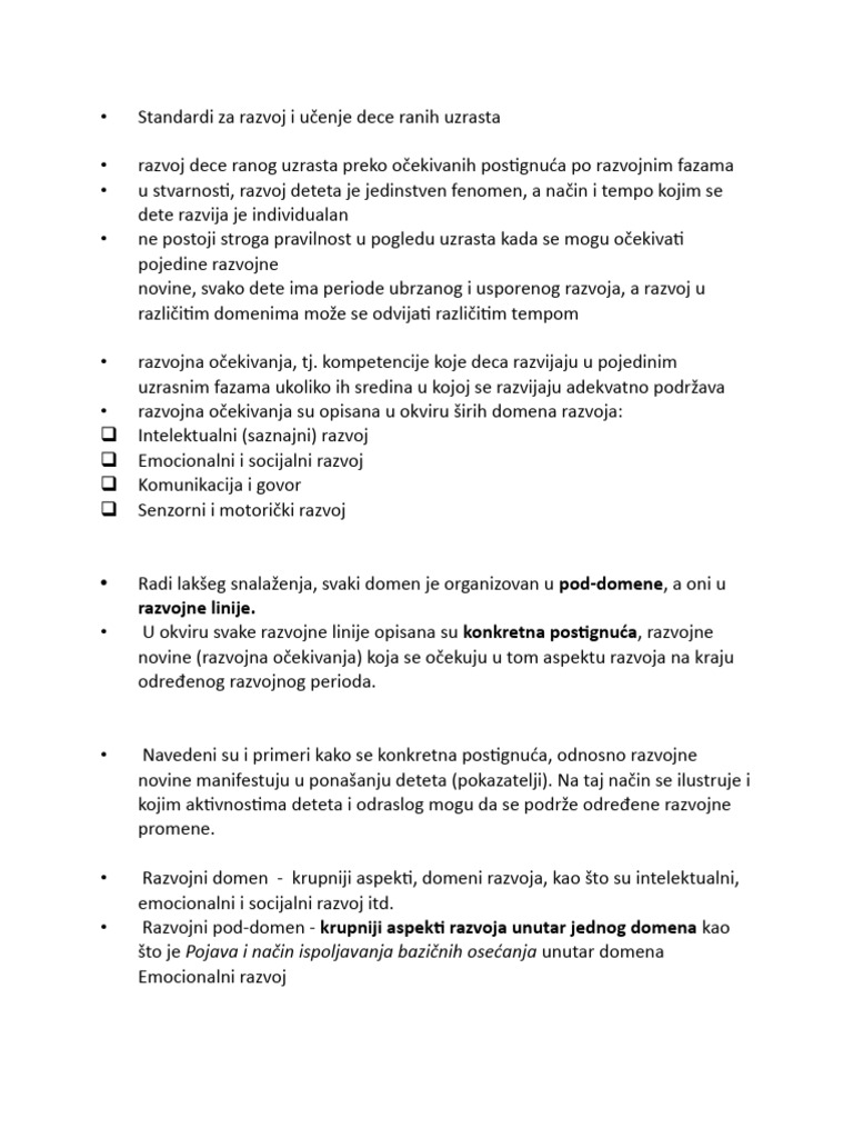 Standardi Za Razvoj I Učenje Dece Ranih Uzrasta | PDF