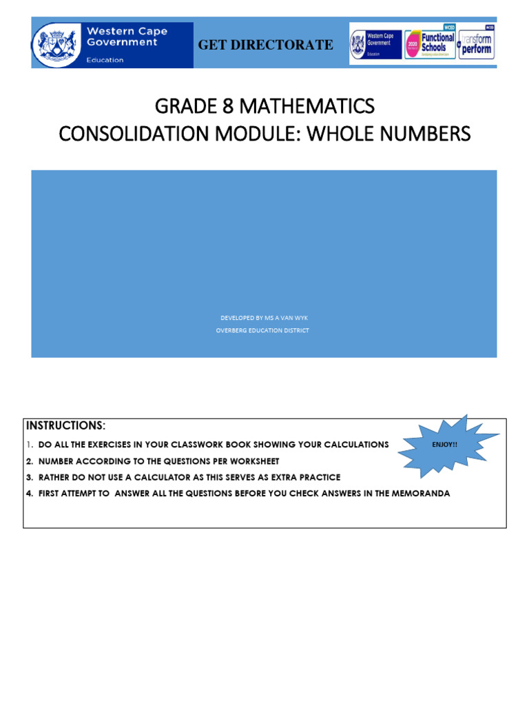 gr8 Maths Term 2 Week 8 Whole Numbers Revision | PDF