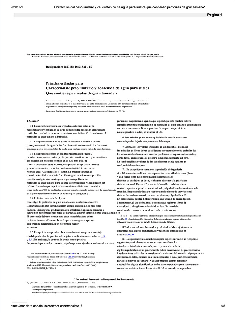 ASTM-D4718 - Corrección Material Gran Tamaño | PDF