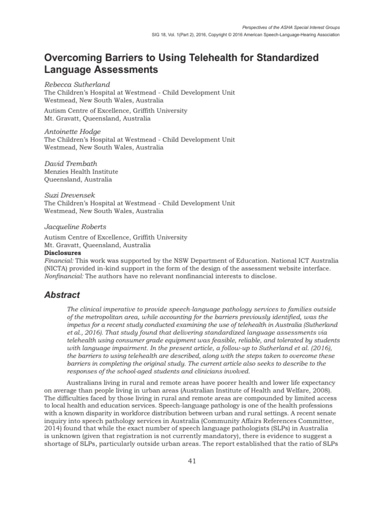 Overcoming Barriers To Using Telehealth For Standardized Language Assessments | PDF
