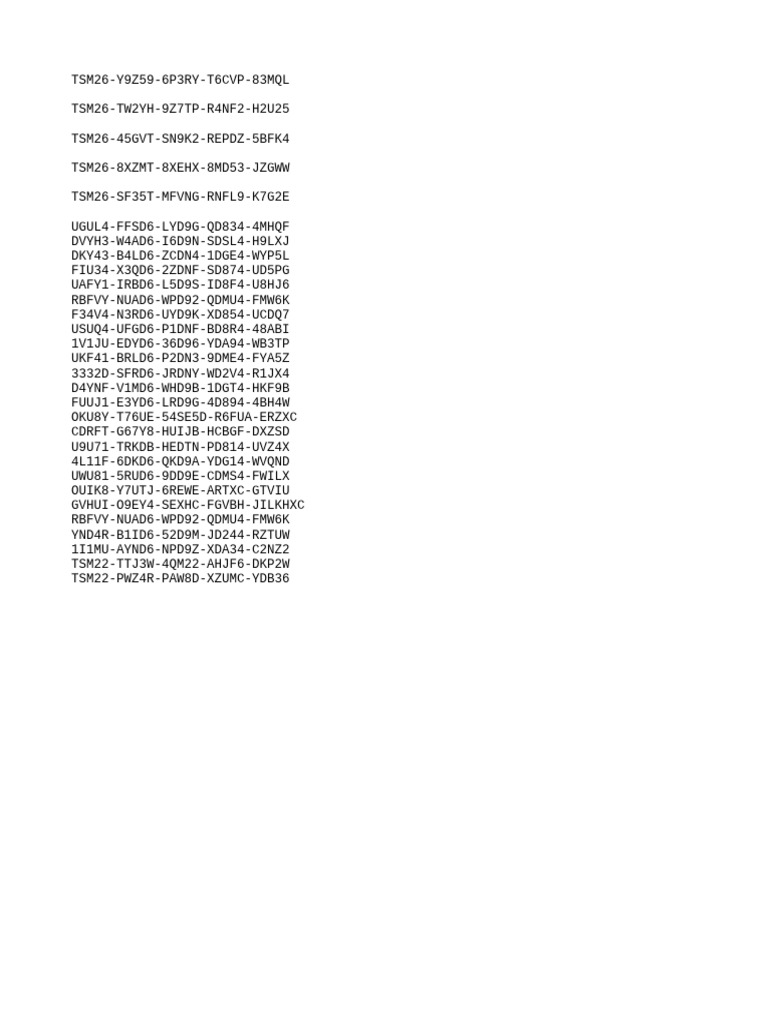 List of Unique Codes and Keys | PDF