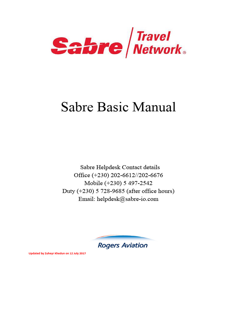 Sabre Handy Manual | PDF