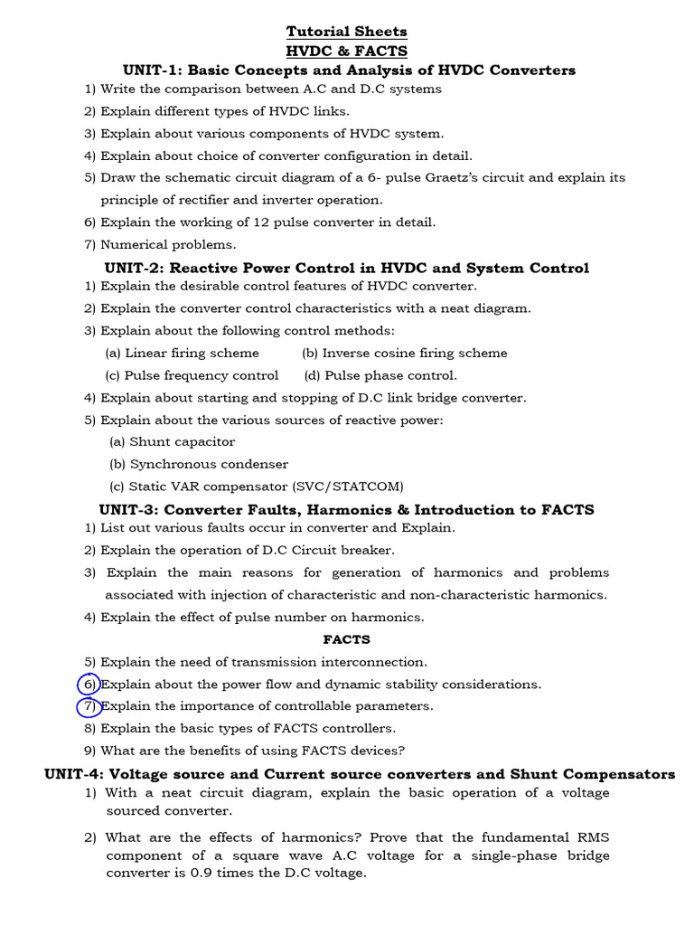 HVDC&FACTS - Unitwise Important Questions-1 | PDF | High Voltage Direct Current | Capacitor