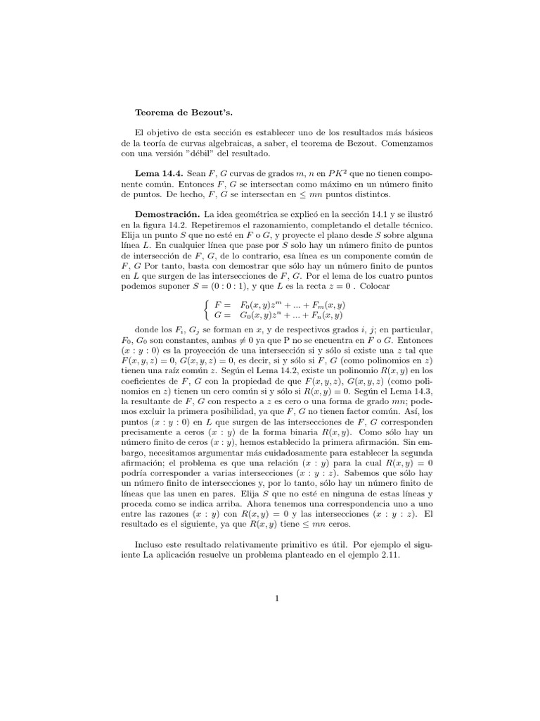 Teorema de Bezout en Curvas Algebraicas | PDF | Curva | Matemáticas