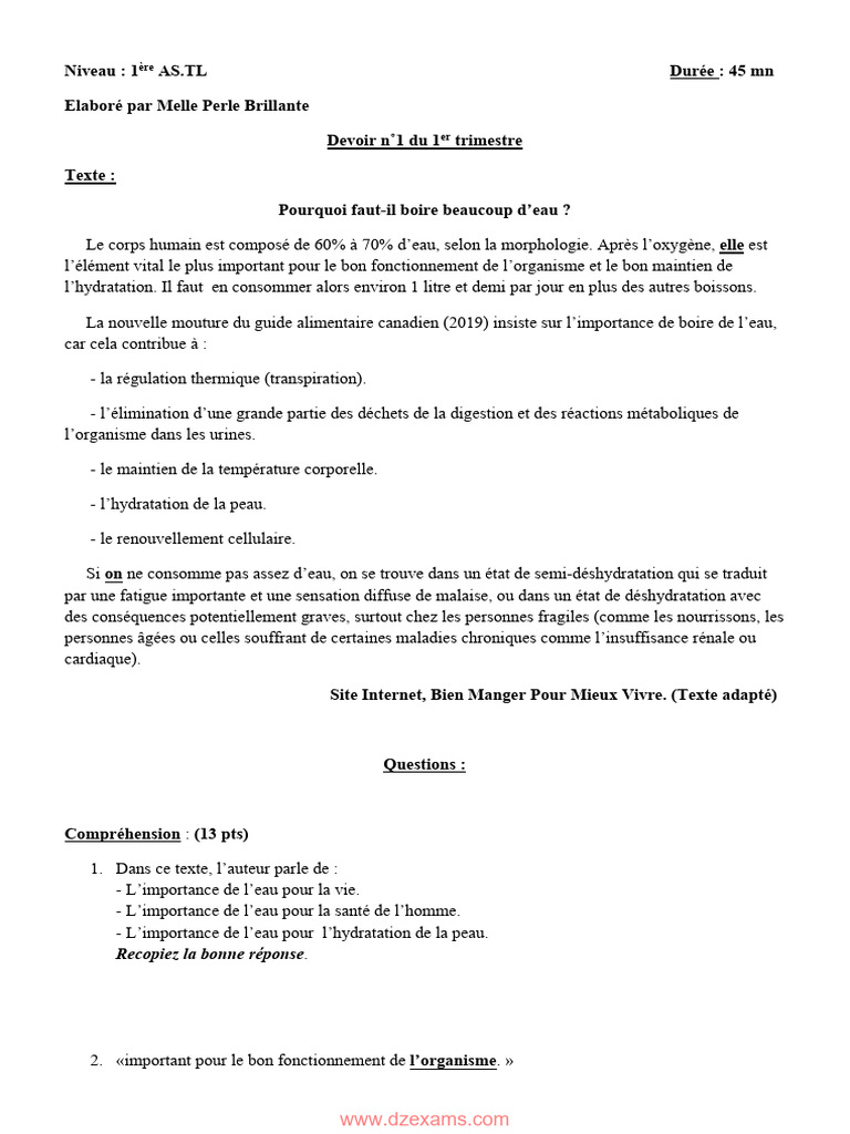 Dzexams 1as Francais 249777 | PDF