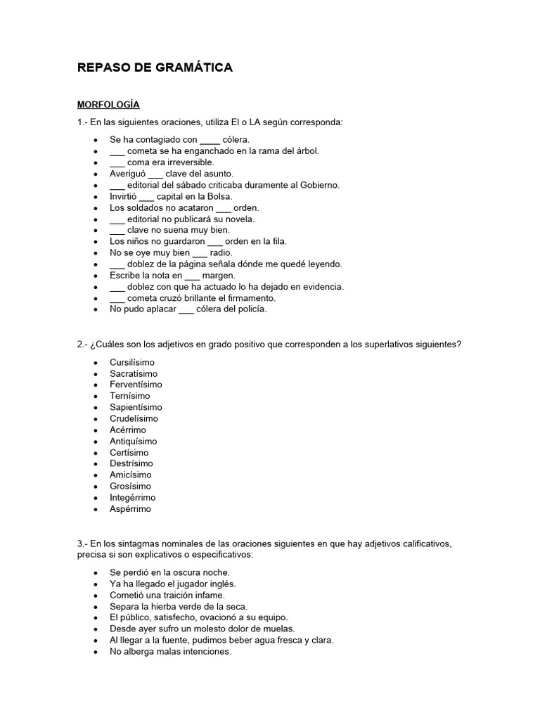 Repaso Gramática | PDF | Asunto (gramática) | Lingüística