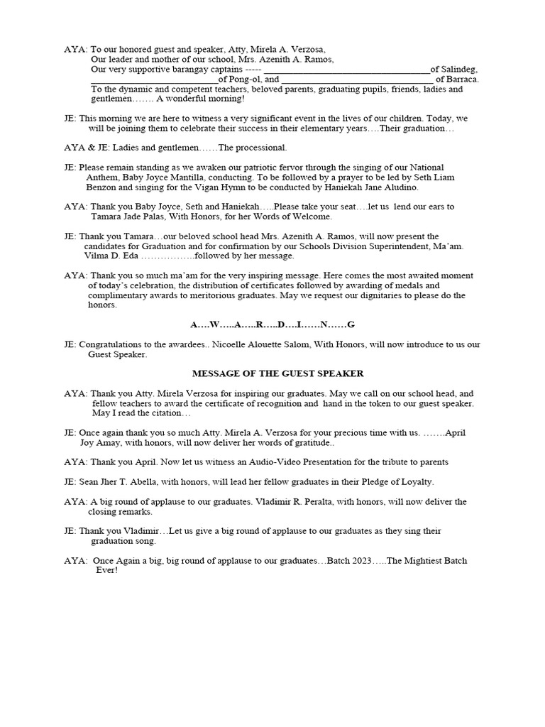 Emcee Script Graduation | PDF