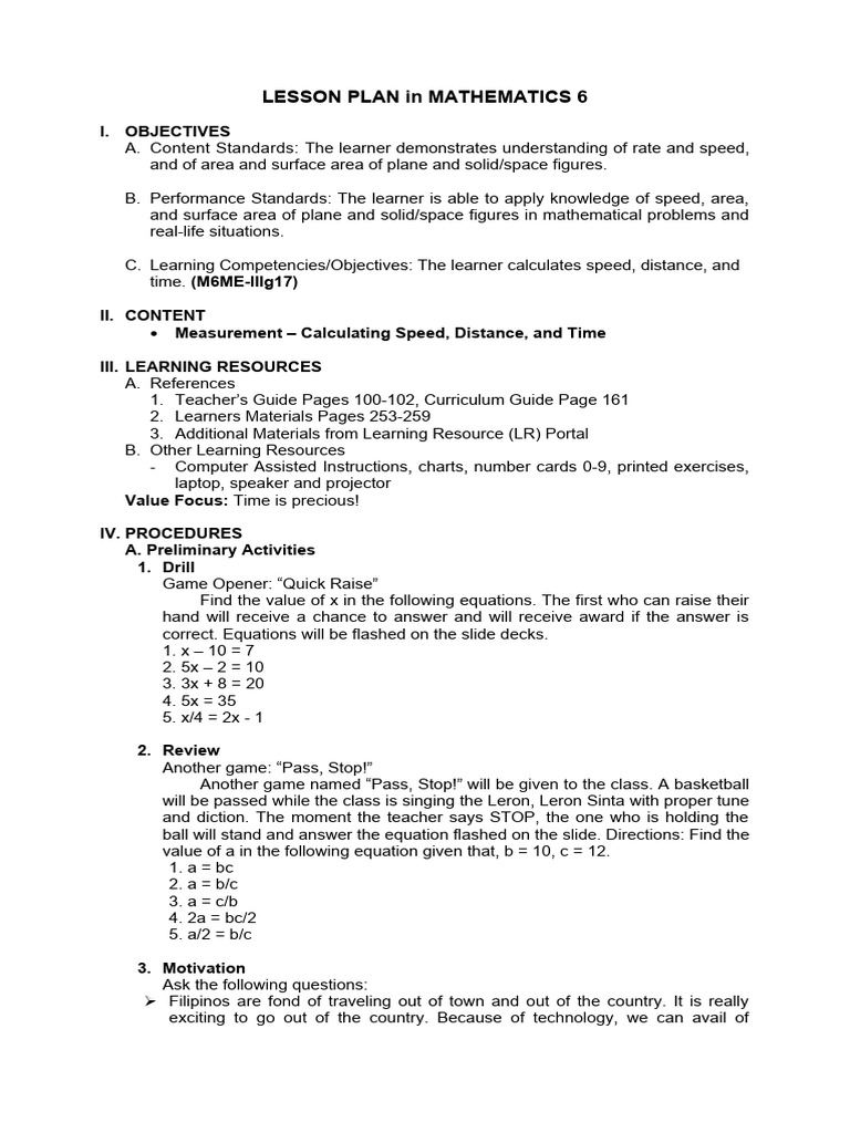 LESSON PLAN in MATHEMATICS 6 | PDF