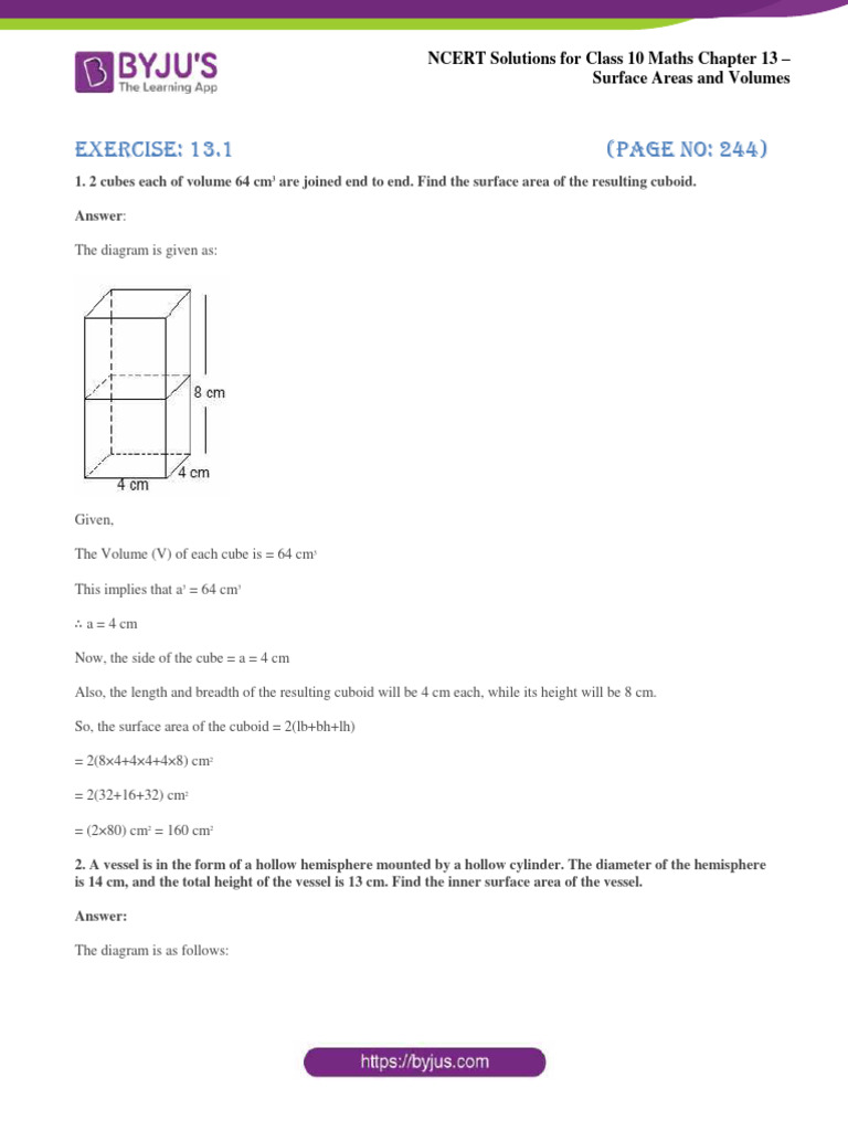 Class 10 Maths: Surface Areas & Volumes | PDF