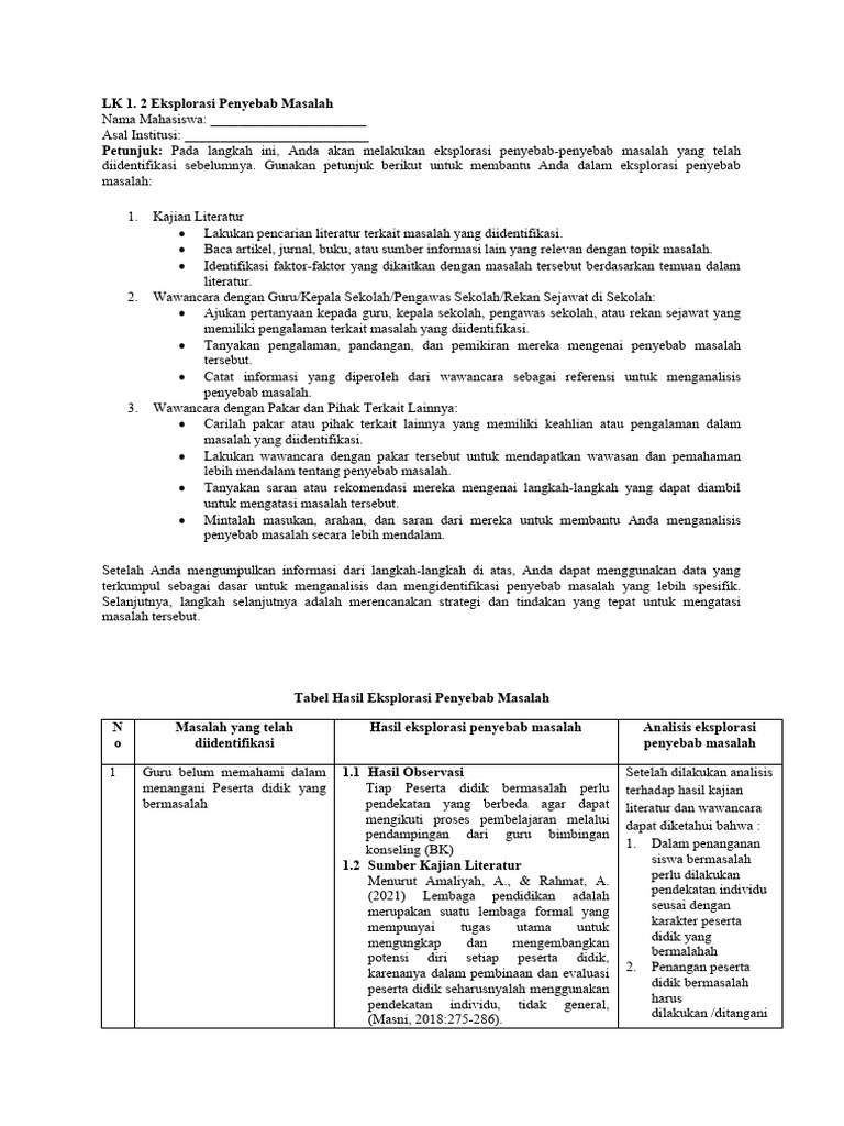 LK 1.2 Eksplorasi Penyebab Masalah - Umum | PDF