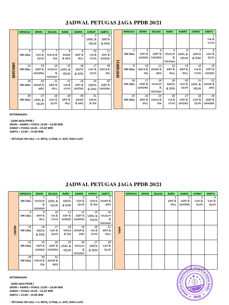 Jadwal Petugas Jaga PPDB 20 | PDF