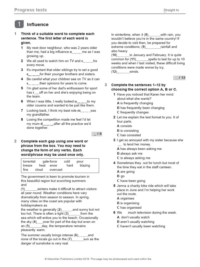 StF Progress tests Unit 1 | PDF