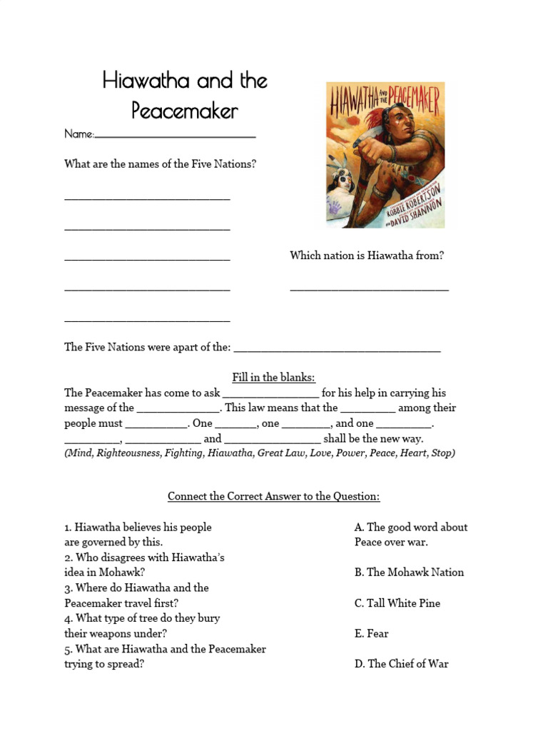 Hiawatha and the Peacemaker Worksheet | PDF | Iroquois | Indigenous ...
