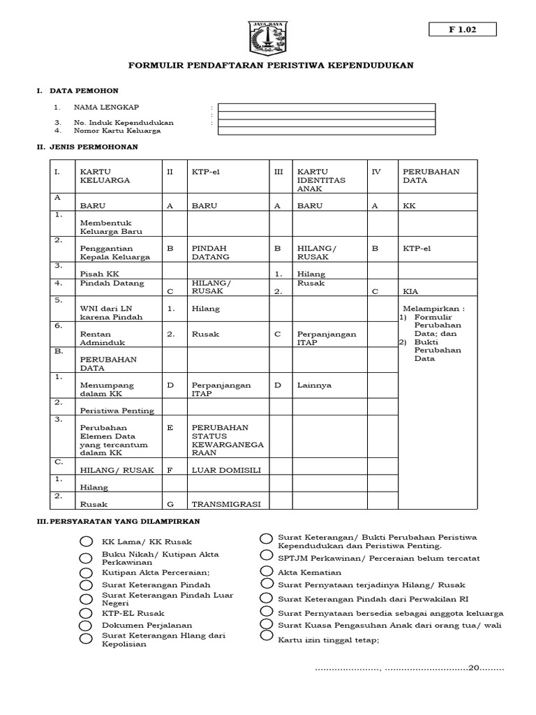 Formulir Peristiwa Kependudukan | PDF