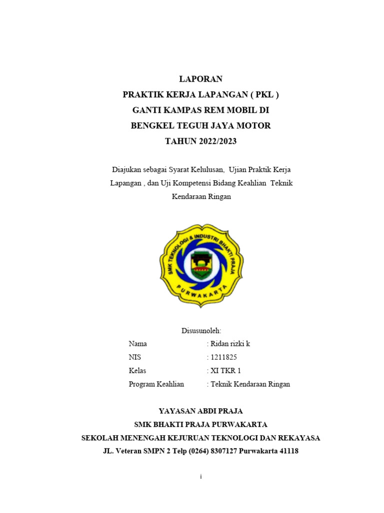 Laporan PKL Ganti Kampas Rem Mobil | PDF