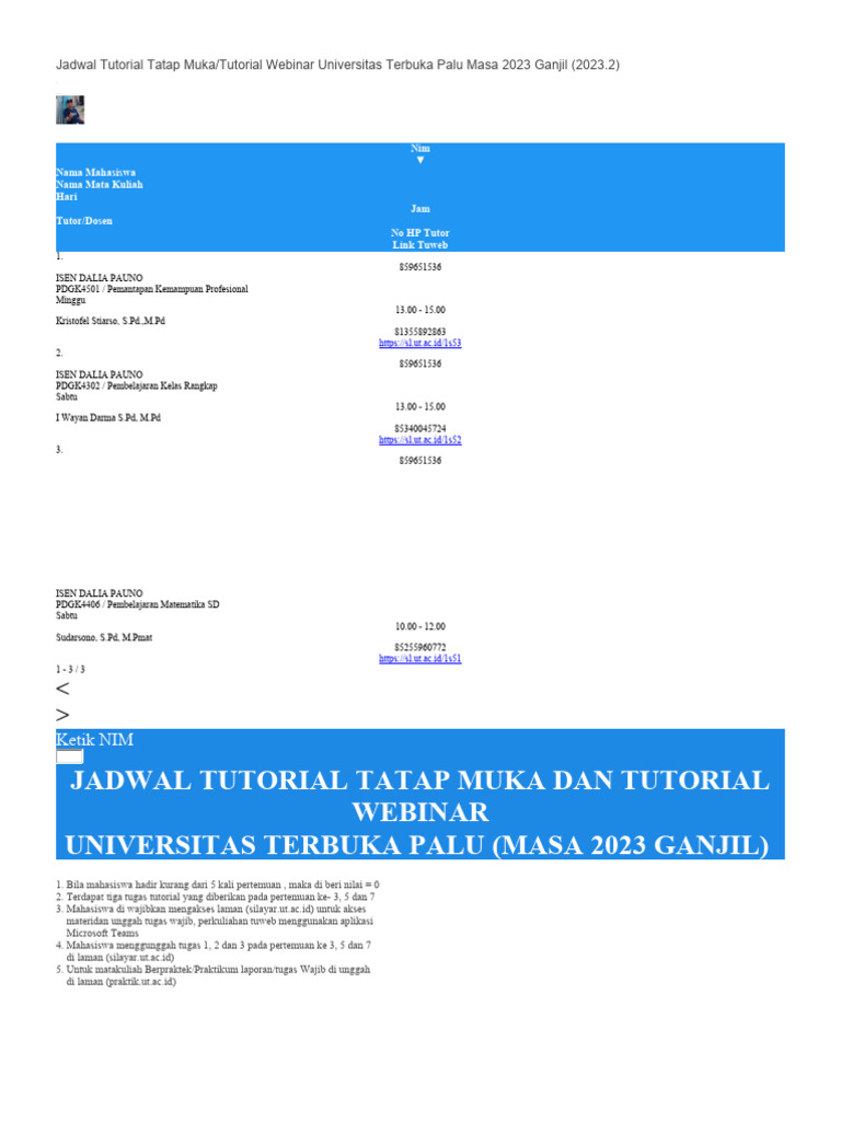 Jadwal Tutorial Tatap Muka | PDF Jadwal Tutorial Tatap Muka | PDF