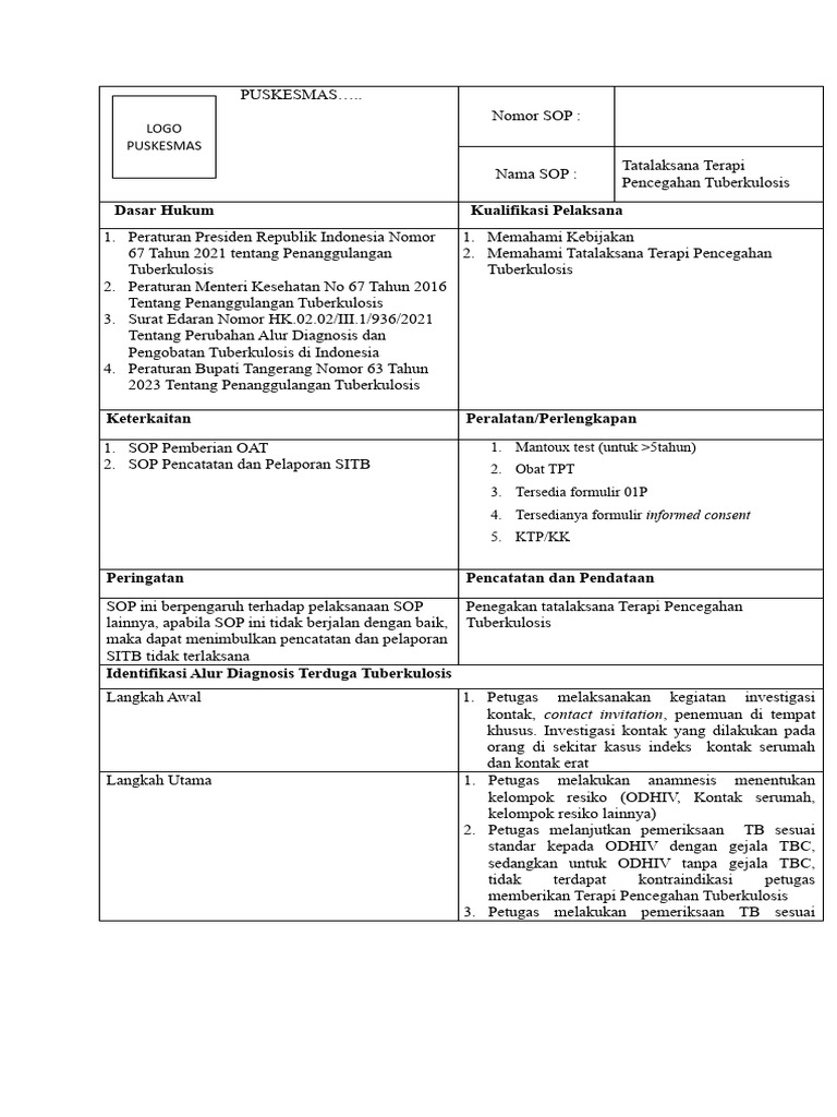 Sop Penegakan Diagnosis TPT | PDF