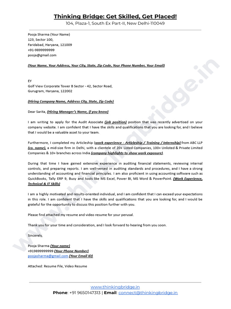 Thinking Bridge - Sample Resume Cover Letter - Email | PDF