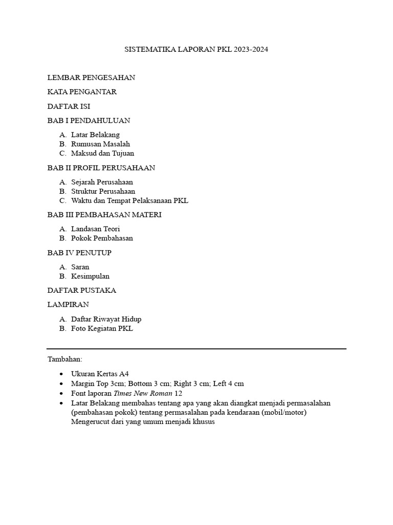 Sistematika Laporan PKL 2023 | PDF