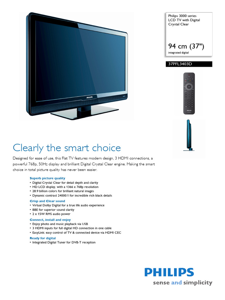 Philips 3000 Series LCD TV With Digital Crystal Clear | PDF | Hdmi ...