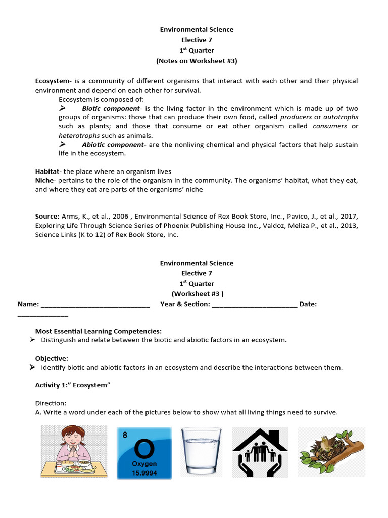 1st Q Worksheet 3 Biotic and Abiotic Factors | PDF | Ecosystem ...