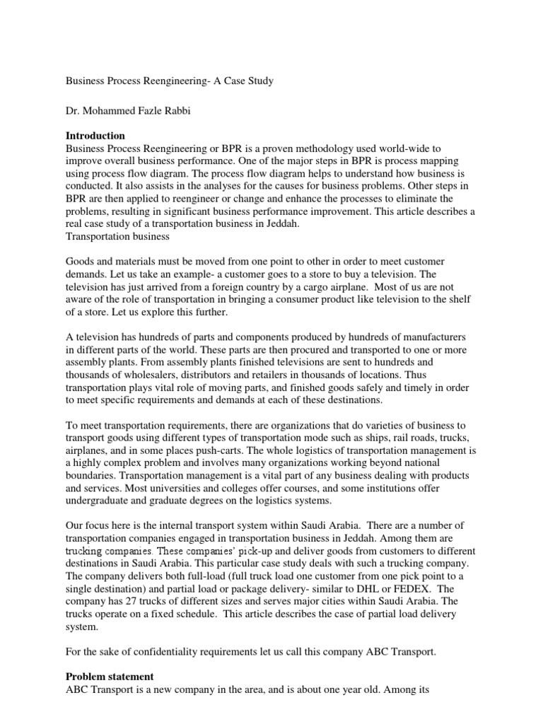 Business Process Re Engineering | PDF | Transport | Business Process