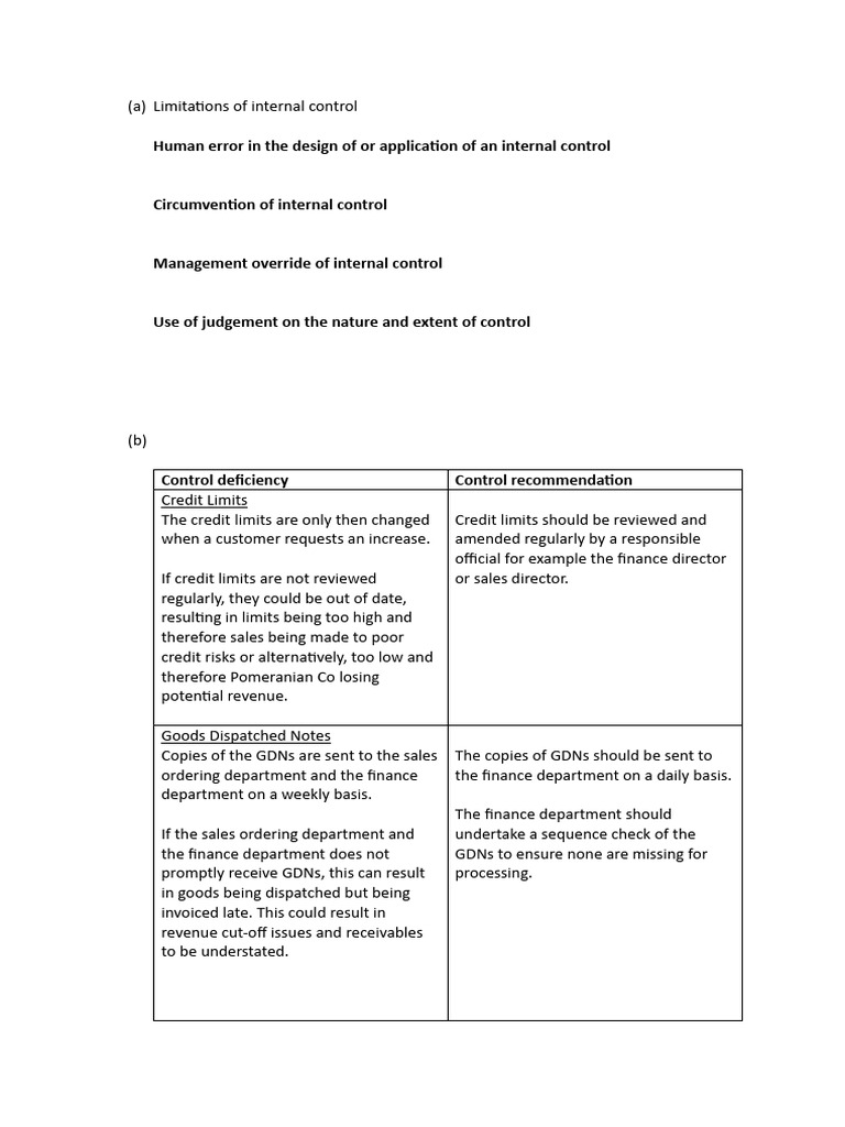 Control Deficiencies and Recommendations | PDF | Finance & Money ...