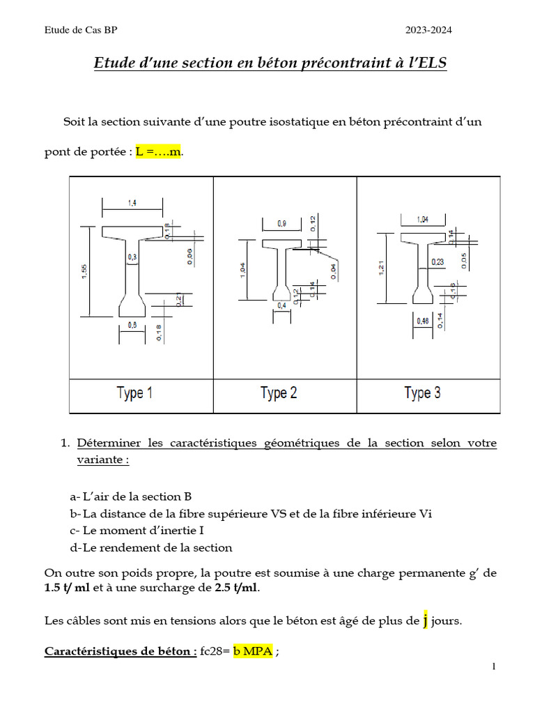 Etude D'une Section en Béton Précontraint À l'ELS: Etude de Cas BP 2023 ...