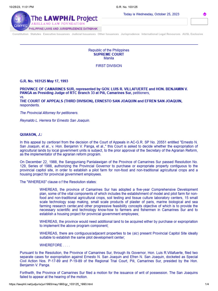 Expropriation Case: Camarines Sur Ruling | PDF | Eminent Domain ...