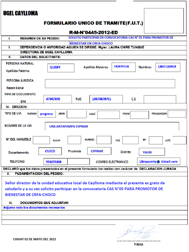Solicitud para Promotor Bienestar CAS 05 | PDF