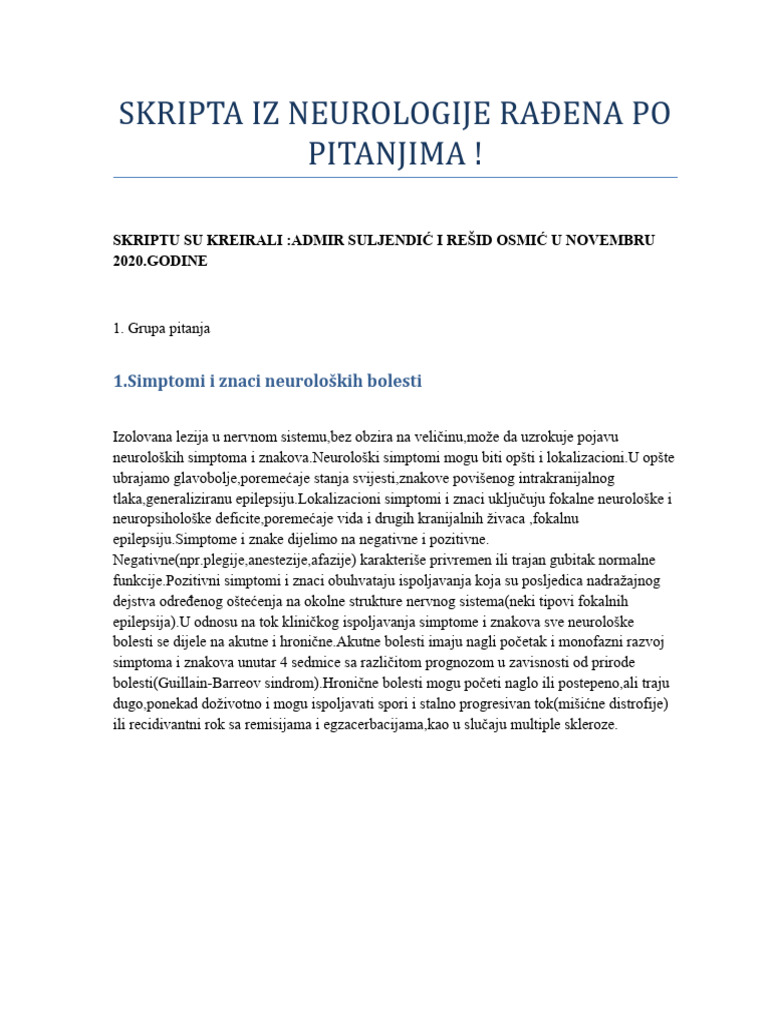 SKRIPTA-IZ-NEUROLOGIJE-RAĐENA-PO-PITANJIMA-11.05(3) | PDF