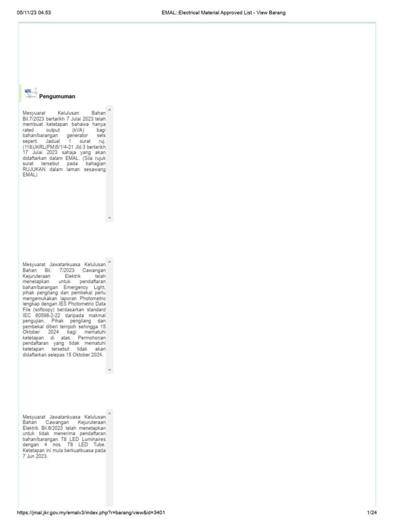 EMAL - Electrical Material Approved List - View Barang | PDF