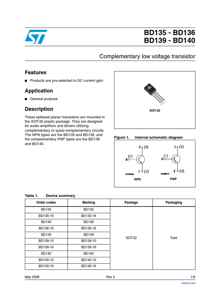 BD 135 y BD136 PNP NPN Transistores de Potencia | PDF | Bipolar ...