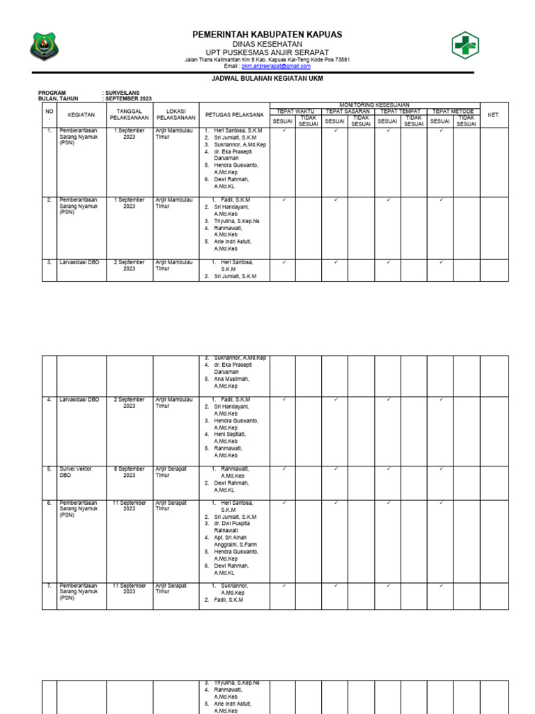 Jadwal Bulanan Kegiatan September | PDF