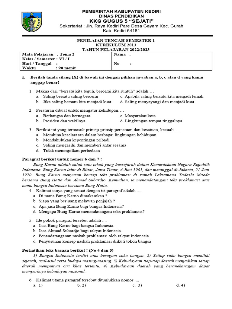 Soal PTS Kelas 6 Tema 2 | PDF | Perjalanan