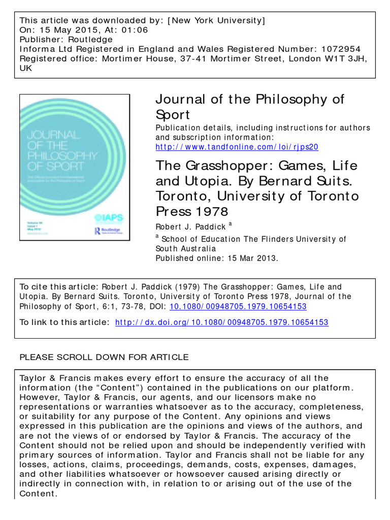 Journal of The Philosophy of Sport: To Cite This Article: Robert J ...