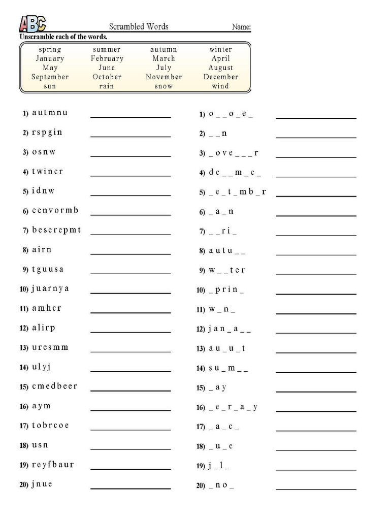 Months - Anagram, Missing, Gaps fh3 | PDF