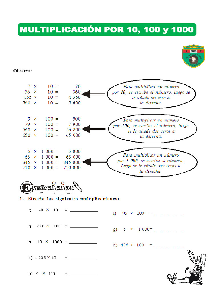 FICHA DE APLICACIÓN Multiplicacion por 10 100 y 1000 15-08-23 | PDF