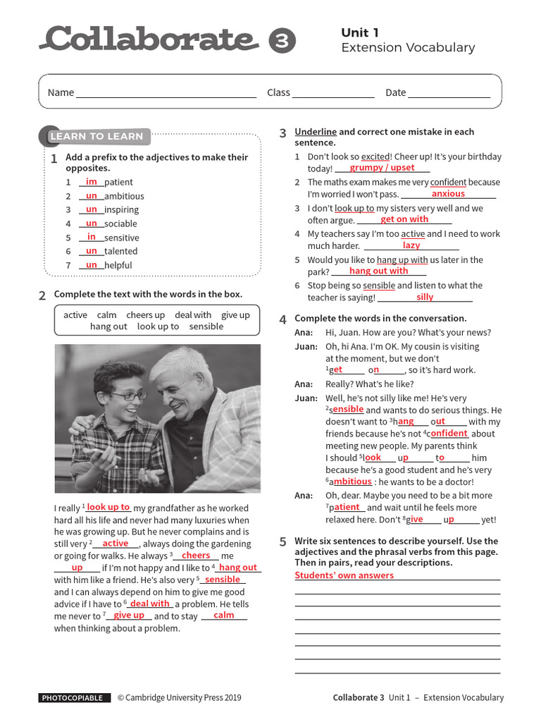 COL TRB3 Vocabulary Extension Unit 1 With Answer | PDF