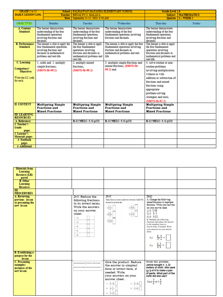 DLL Math 6 Q1 Week 2 | PDF