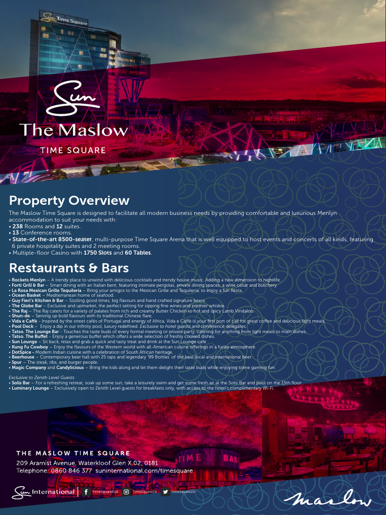 The Maslow Time Square Fact Sheet | PDF | Restaurants | Bar (Establishment)
