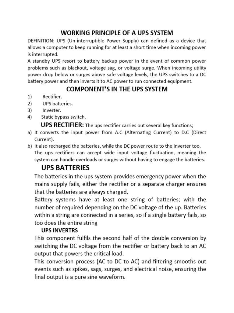 UPS System Working Principles Explained | PDF | Rectifier | Power Inverter