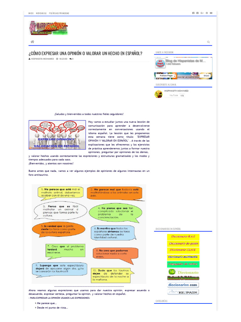 ¿Cómo Expresar Una Opinión o Valorar Un Hecho en Español | Descargar ...