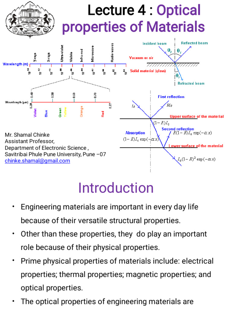 Optical Properties of Materils | PDF | Light | Electromagnetic Radiation
