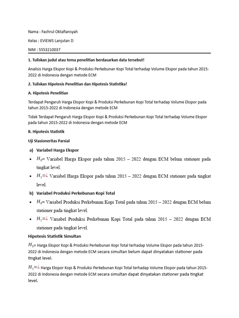 Fachrul Oktafiansyah 5553210037 Eviews-2 D LATIHAN ECM | PDF | Metode ...