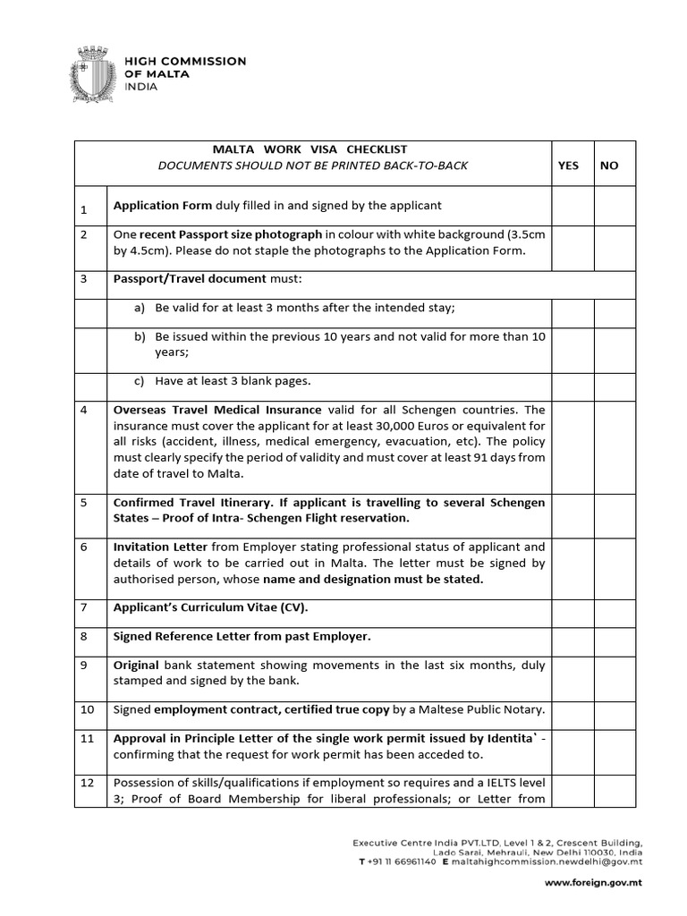 MT EMPLOYMENT VISA CHECKLIST | Download Free PDF | Travel Visa | Passport
